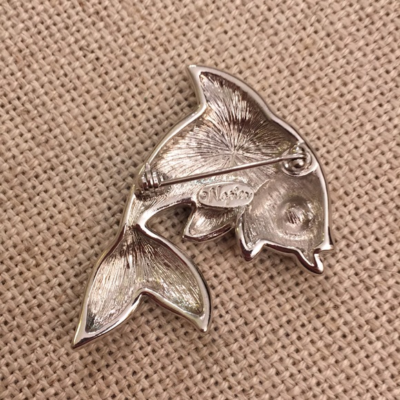 Vintage | Jewelry | Vintage Napier Blue Rhinestone Fish Pin Silvertone ...